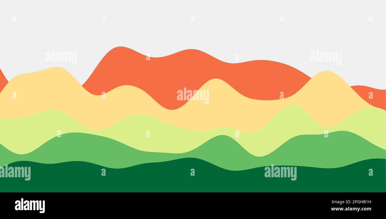 Abstract red yellow green hills background. Colorful waves neat vector ...