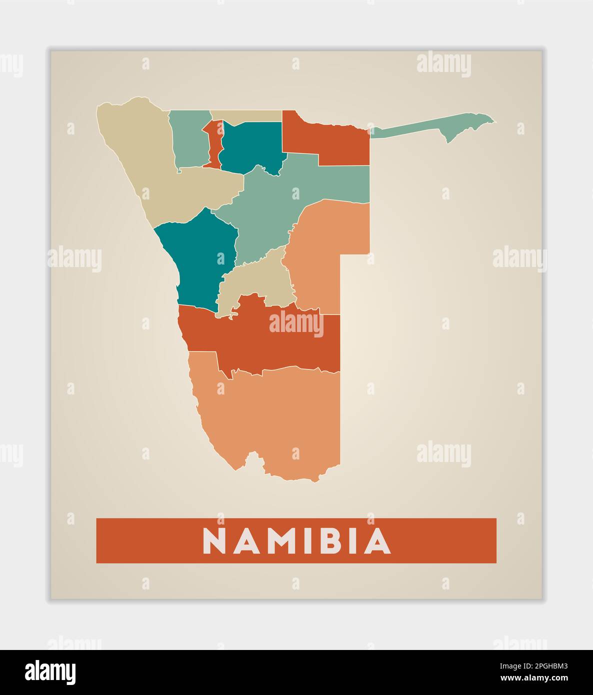 Namibia poster. Map of the country with colorful regions. Shape of ...