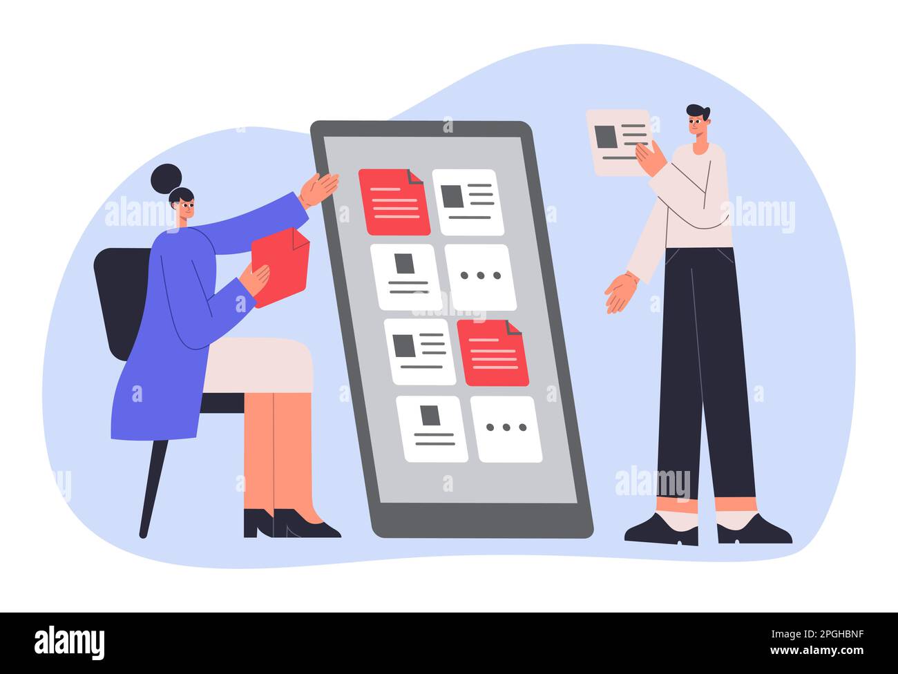 Kanban Board Management And Organization Business Process Man And Woman Employees Working