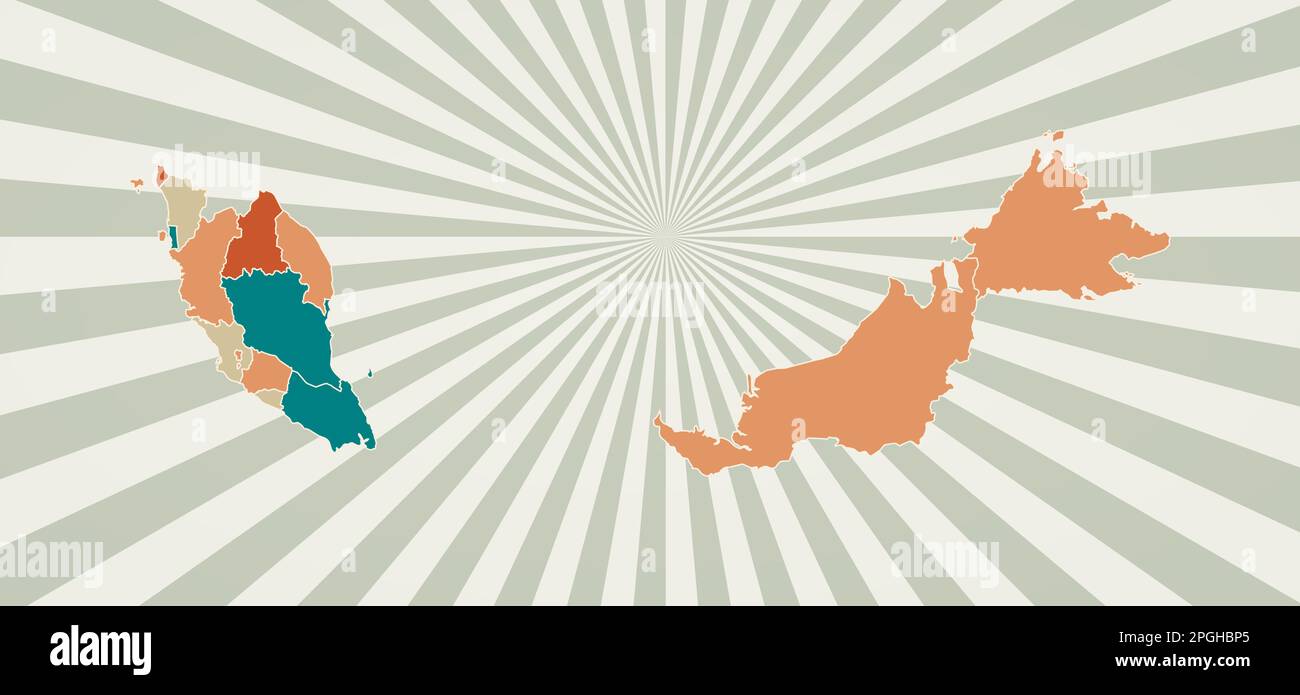 Malaysia map. Poster with map of the country in retro color palette ...
