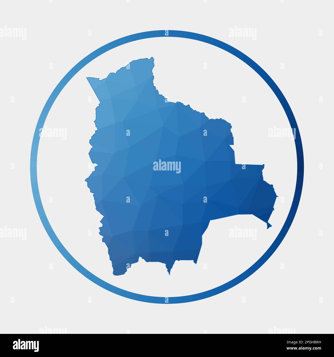 Bolivia icon. Polygonal map of the country in gradient ring. Round low ...