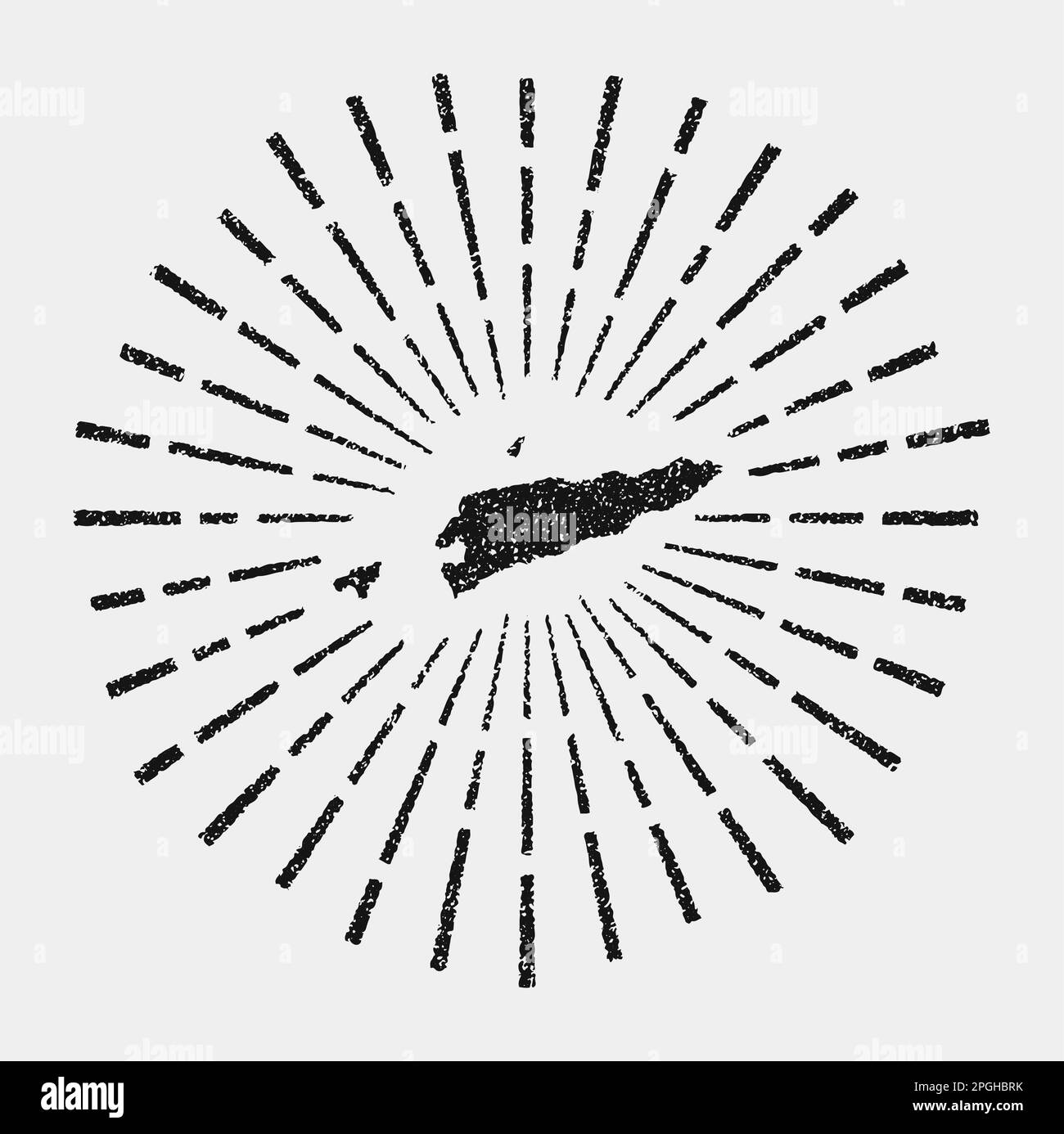 Vintage map of Timor-Leste. Grunge sunburst around the country. Black ...