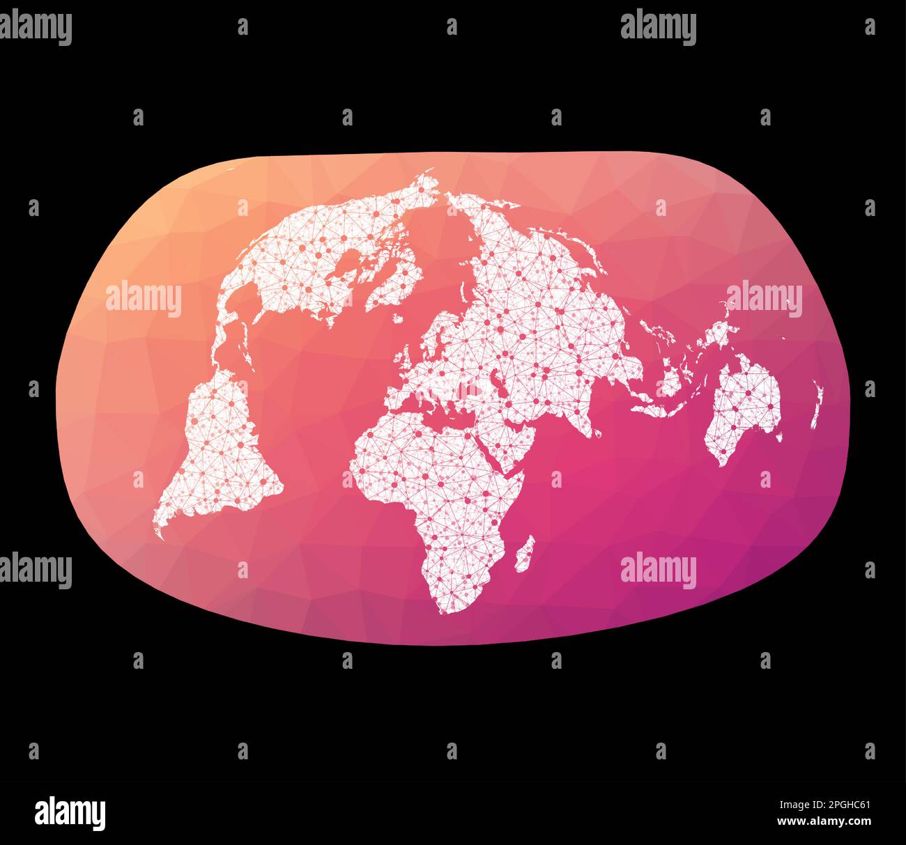 World network map. Jacques Bertin's 1953 projection. Wired globe in ...