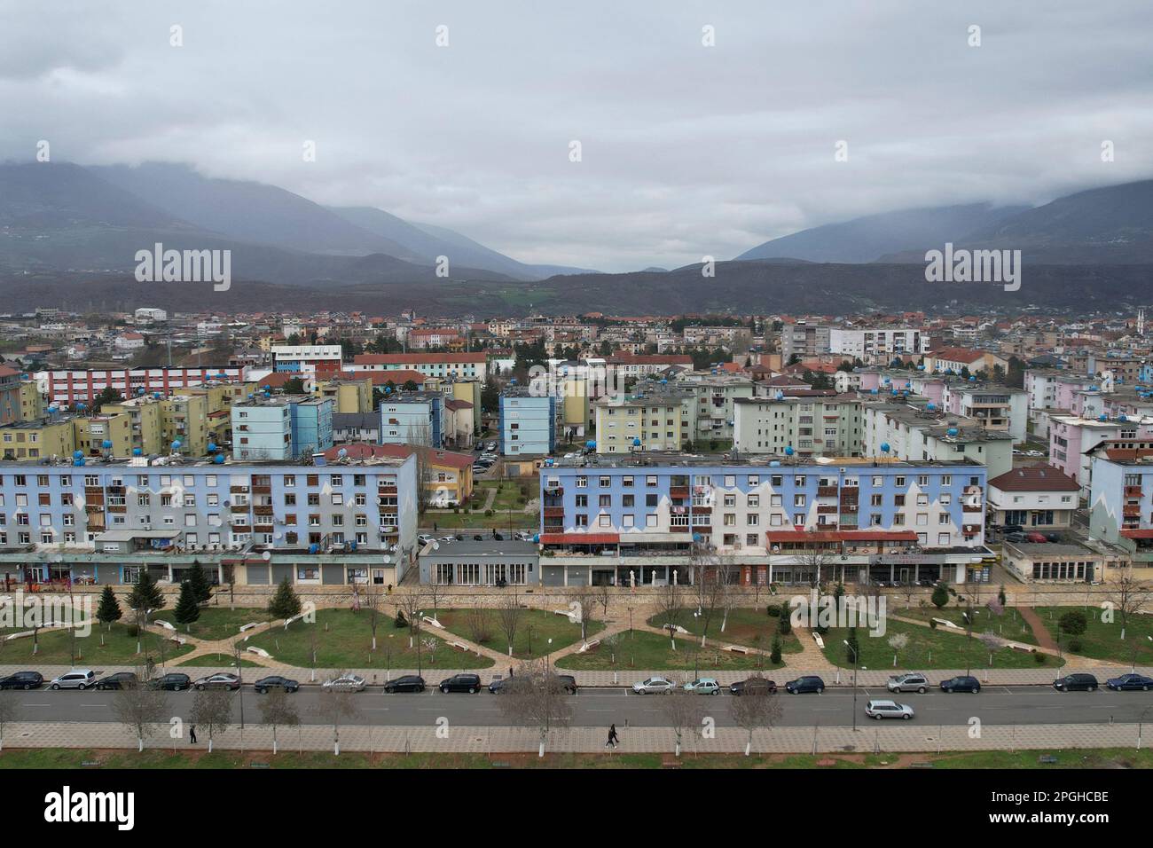 An aerial view of the city of Kukes, 150 kilometers (90 miles) northern ...