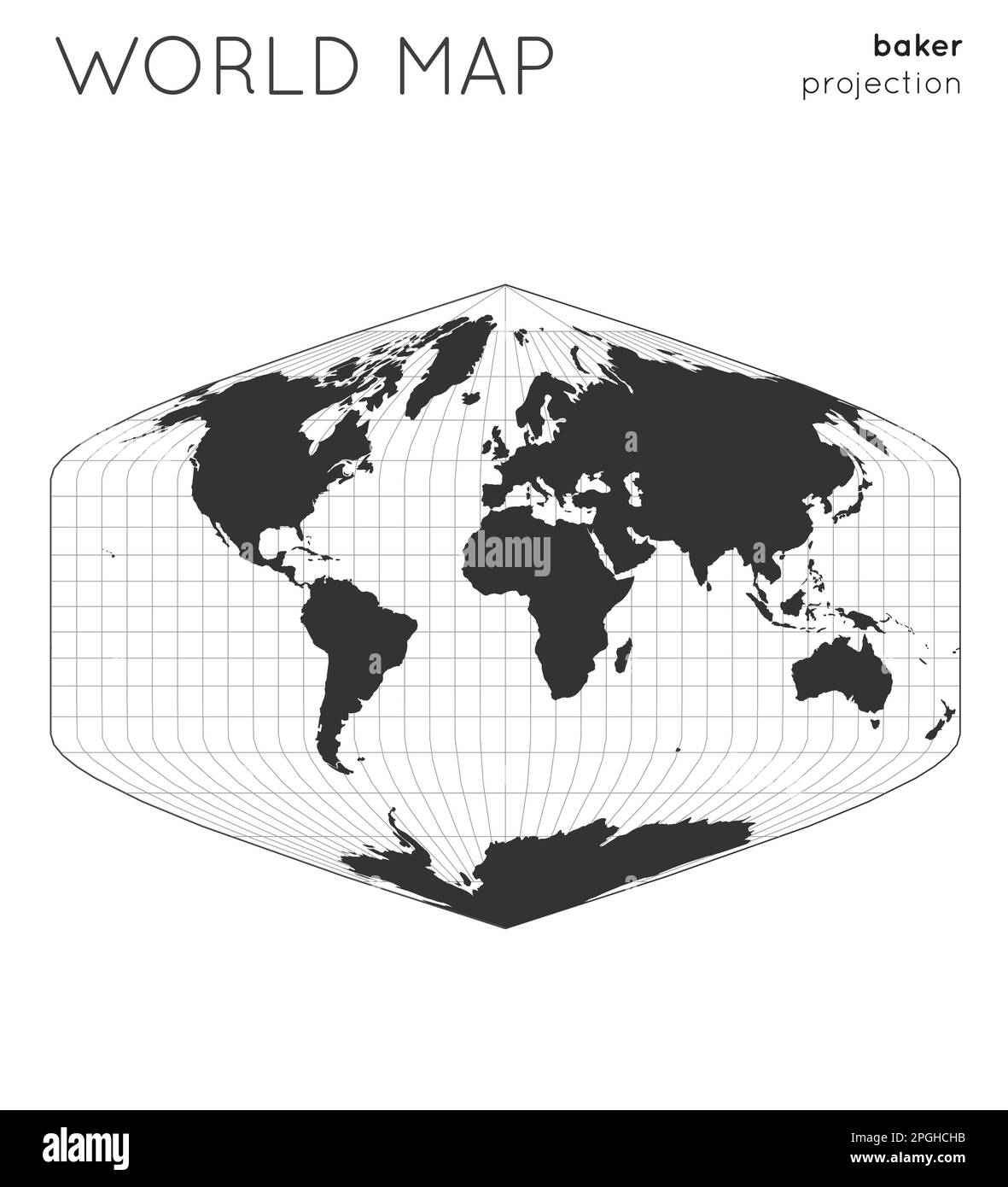 World map. Globe in Baker projection, with graticule lines style ...