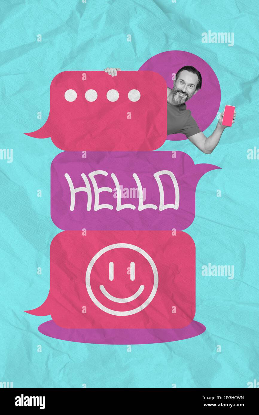 Creative abstract template collage of middle mature male screen device ...