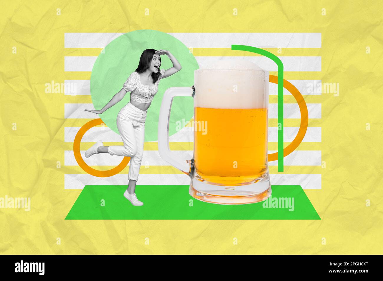 3d retro abstract creative artwork template collage of beer cup pint ...