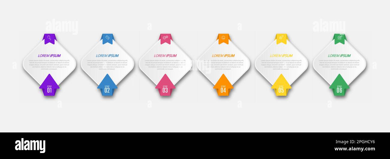 Infographics. 6 stages of development, marketing, workflow or plan ...