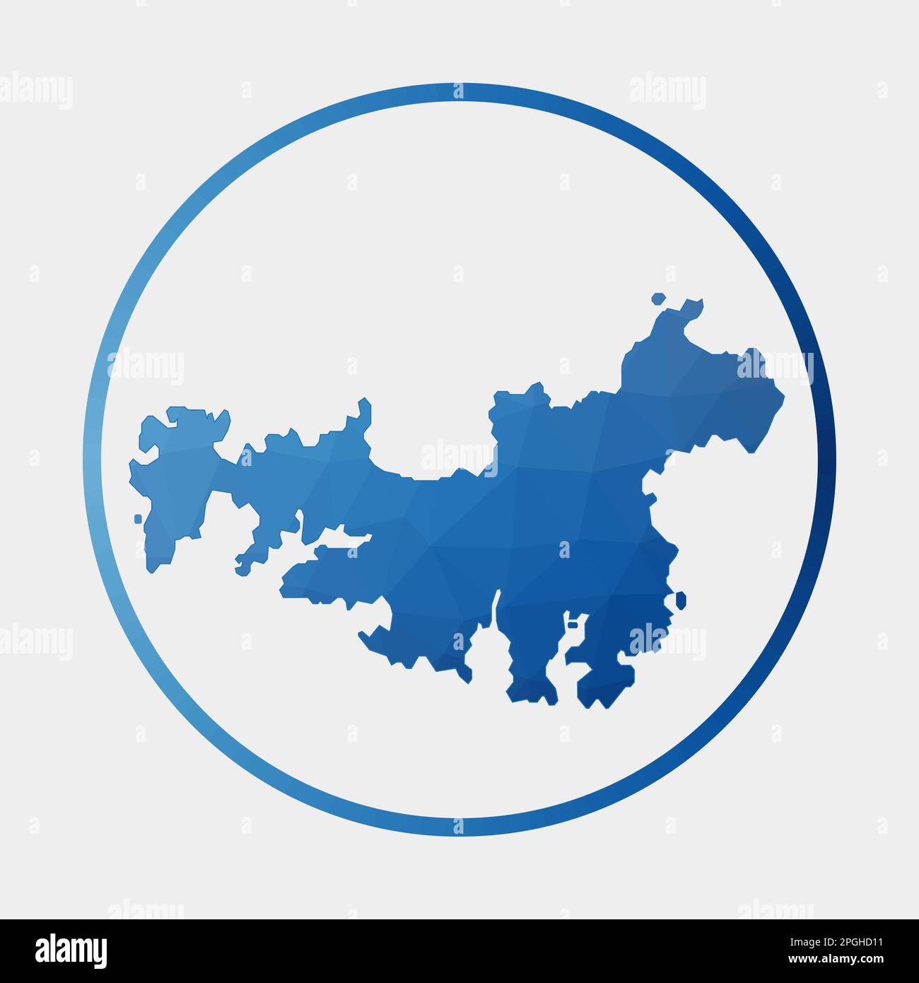 Waiheke Island icon. Polygonal map in gradient ring. Round low poly ...