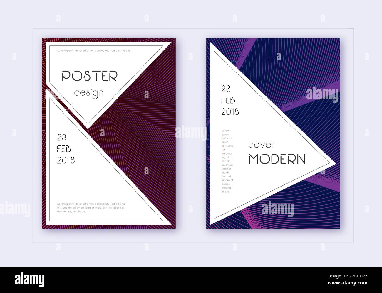 Stylish cover design template set. Violet abstract lines on dark ...