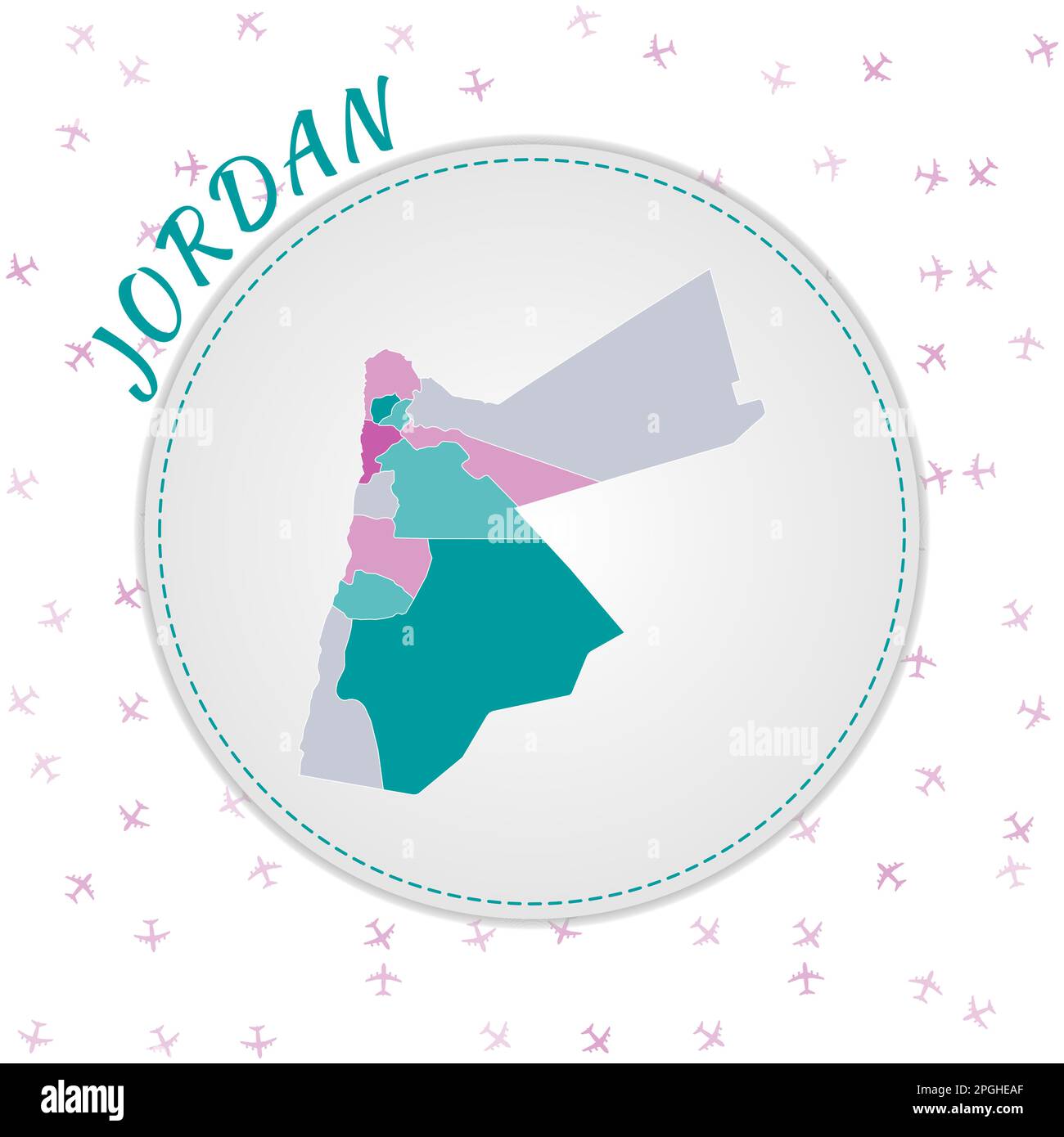 Jordan map design. Map of the country with regions in emerald-amethyst color palette Stock ...