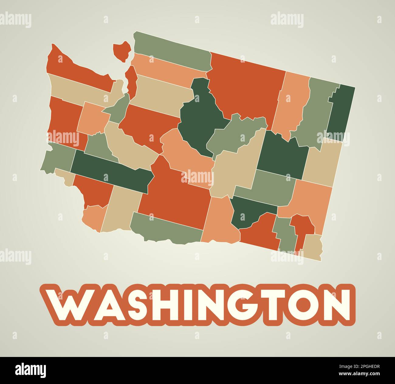 Washington poster in retro style. Map of the US state with regions in ...