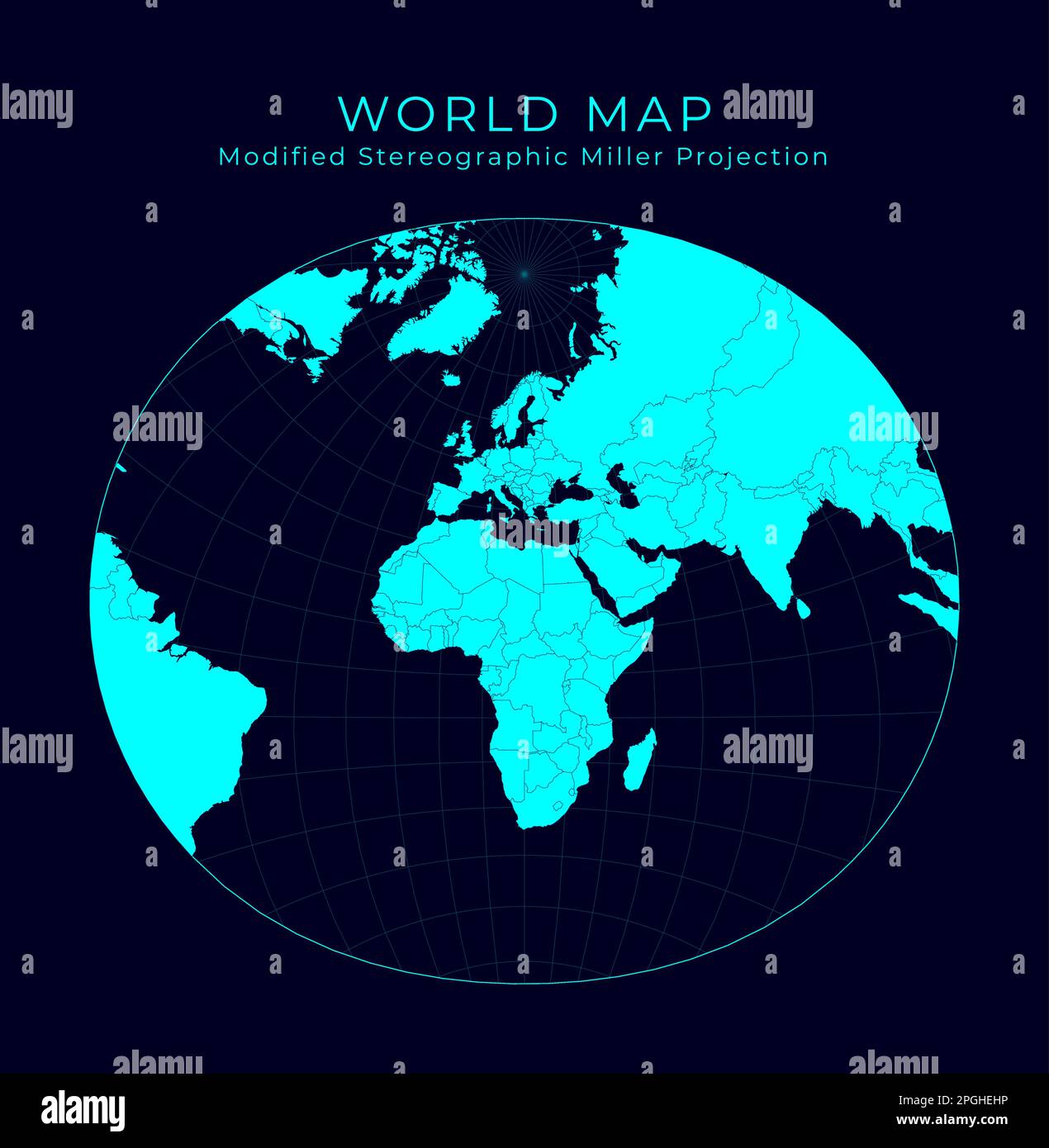 Map of the World. Modified stereographic projection for Europe and ...