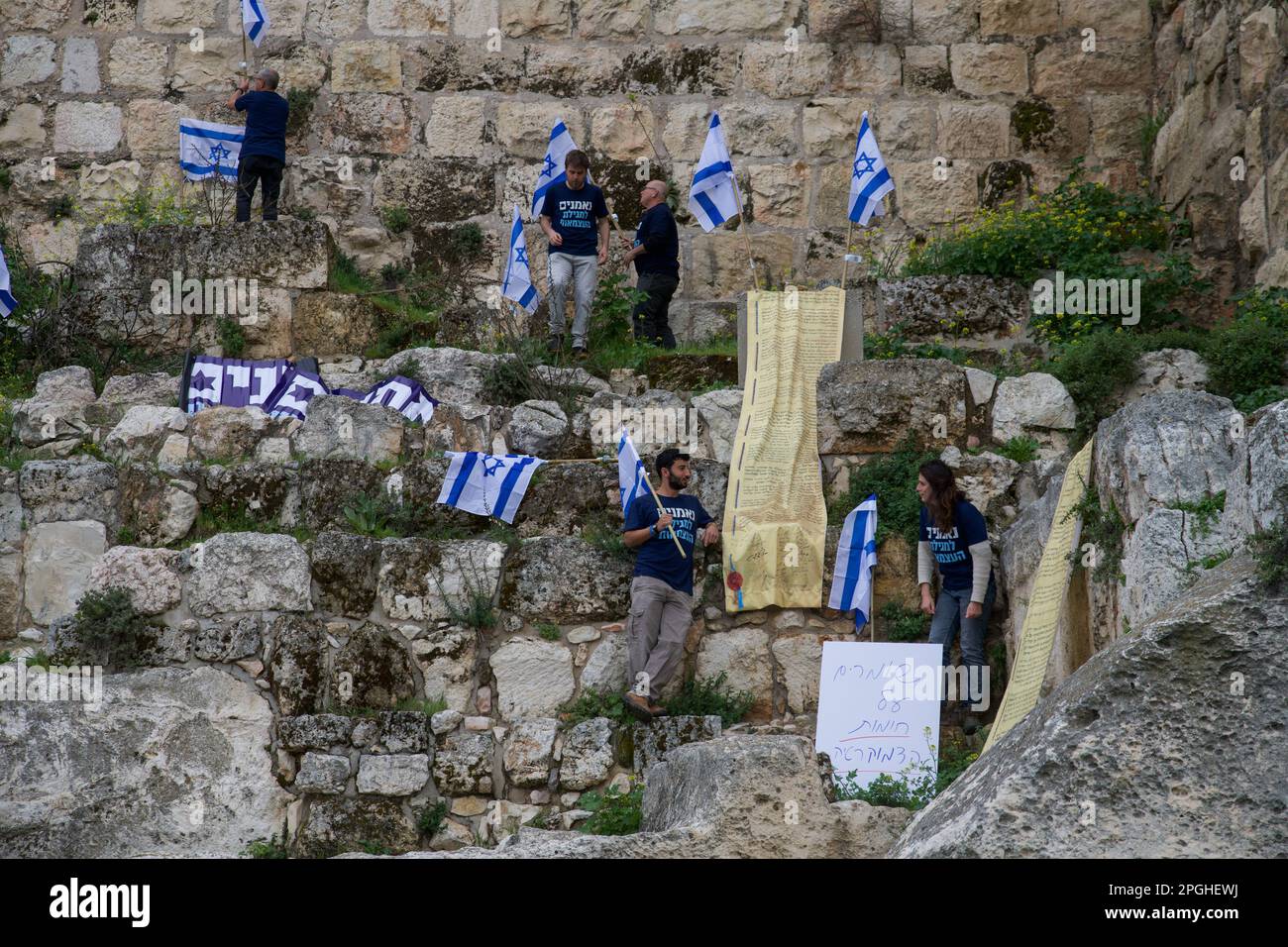 Jerusalem, Israel. 23rd Mar, 2023. A group of demonstrators in ...