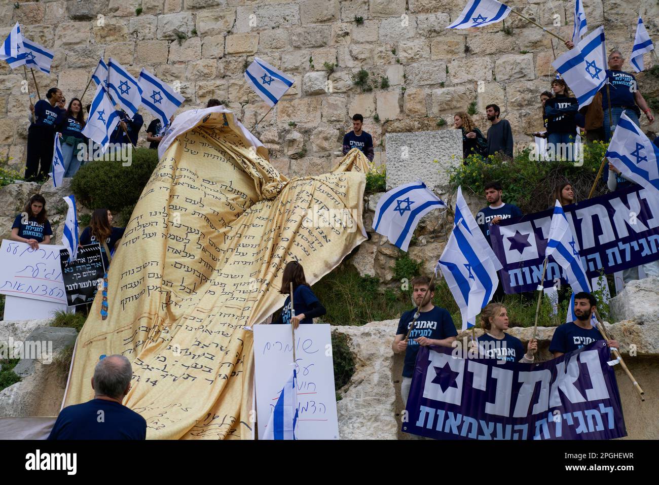 Jerusalem, Israel. 23rd Mar, 2023. A group of demonstrators in ...