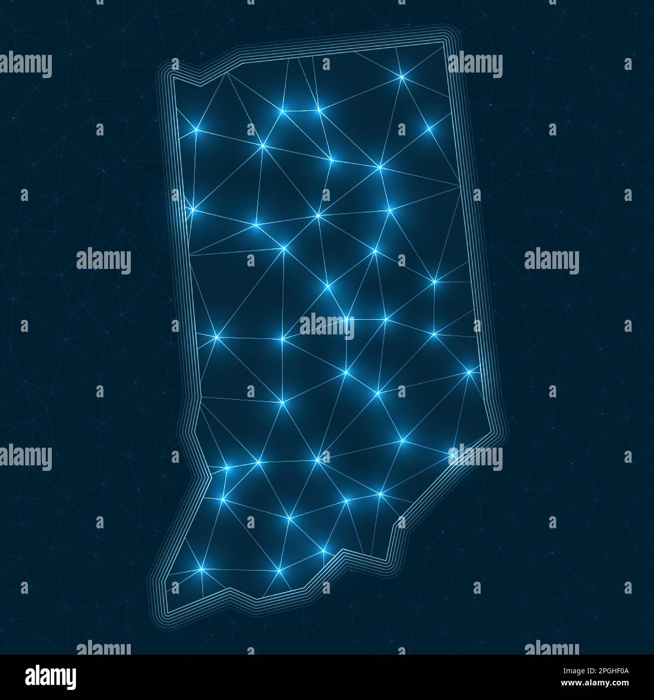 Indiana network map. Abstract geometric map of the US state. Digital ...