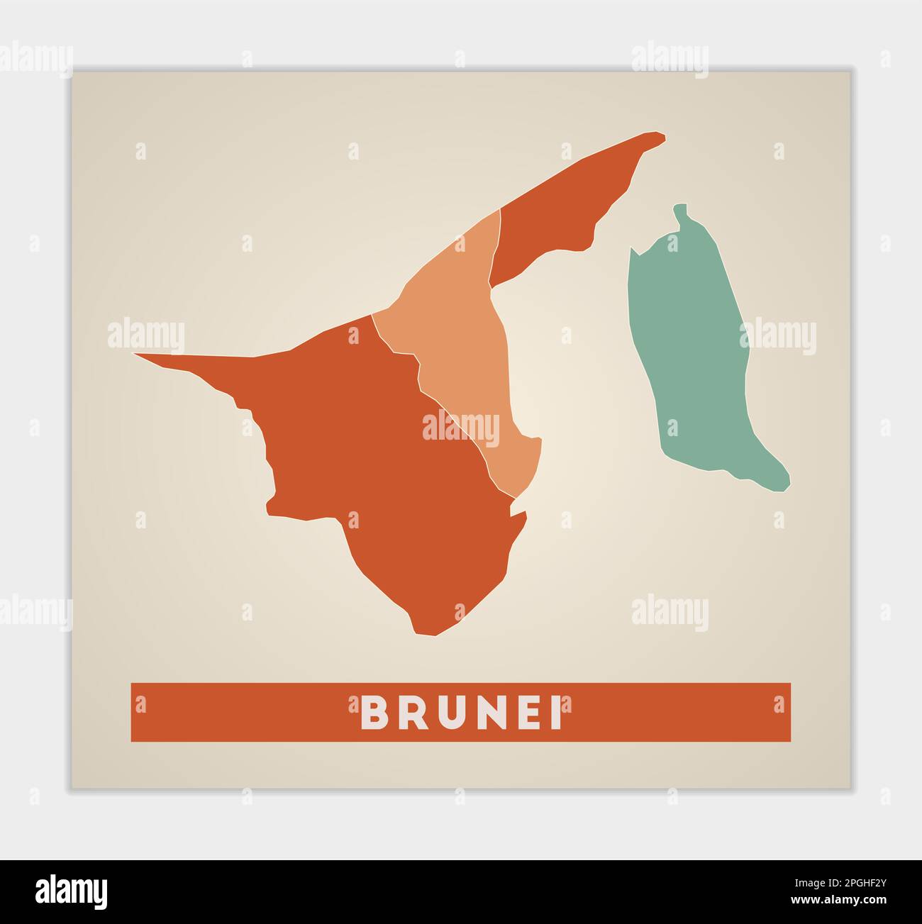 Brunei poster. Map of the country with colorful regions. Shape of ...