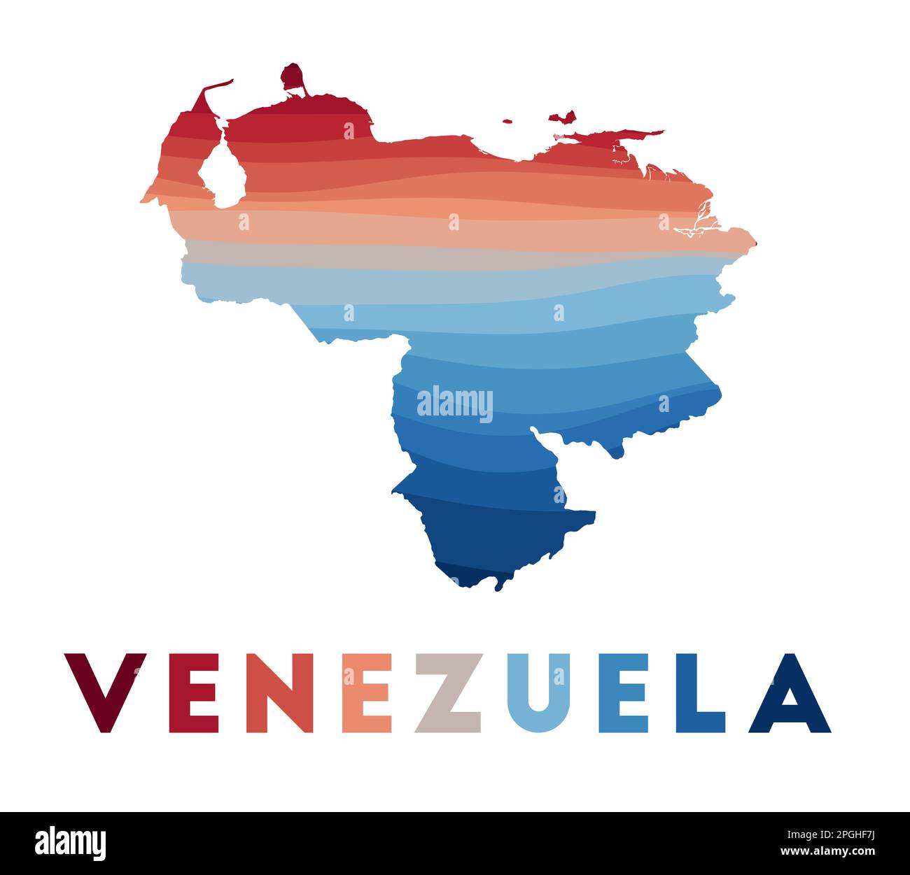 Venezuela map. Map of the country with beautiful geometric waves in red ...