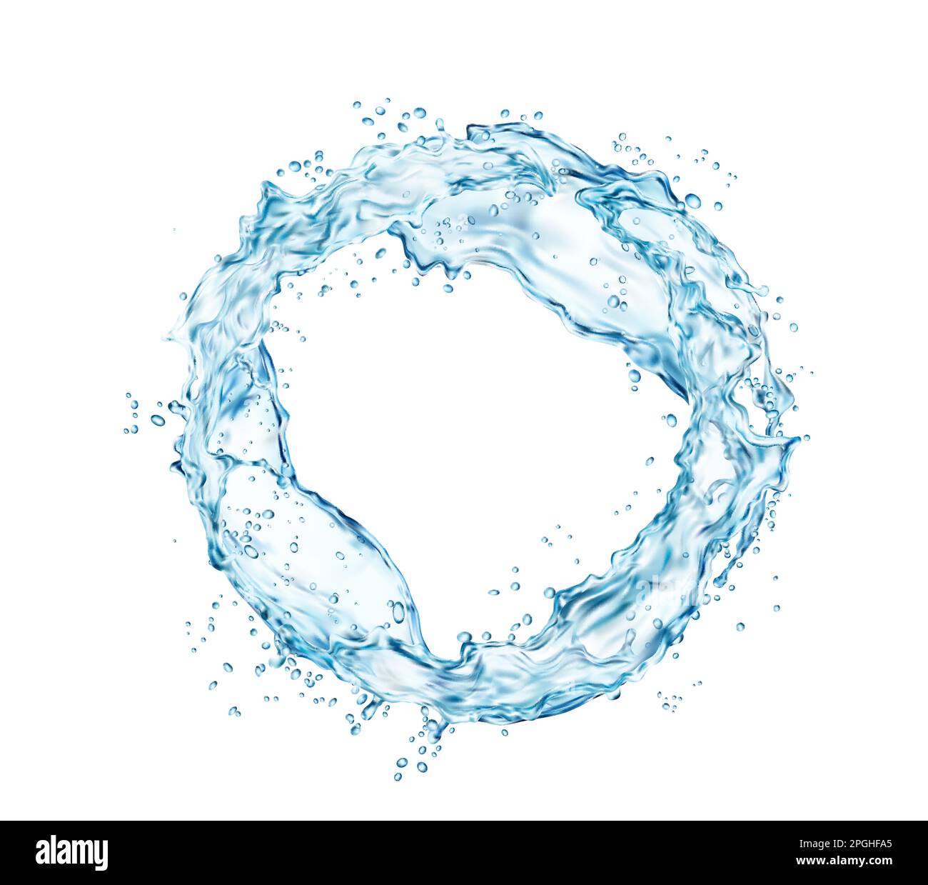 Round water splash with blue drops. Vector realistic circle, wave or ...