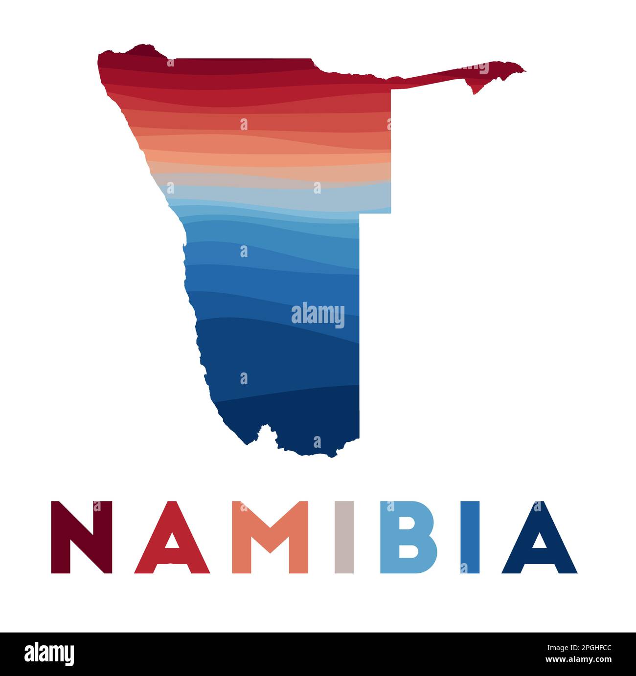 Namibia map. Map of the country with beautiful geometric waves in red and blue colors. Vivid ...