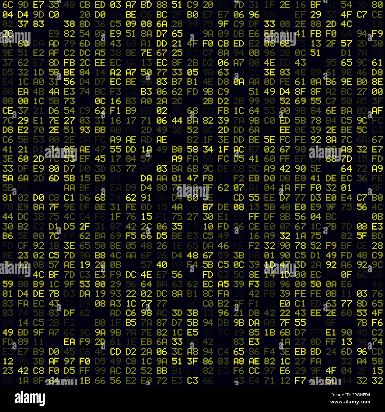 Abstract Technology Background. Yellow filled hexadecimal pairs ...