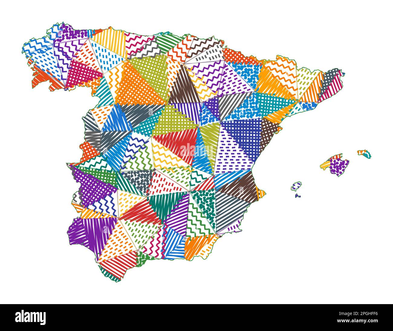 Kid style map of Spain. Hand drawn polygons in the shape of Spain. Vector illustration Stock ...