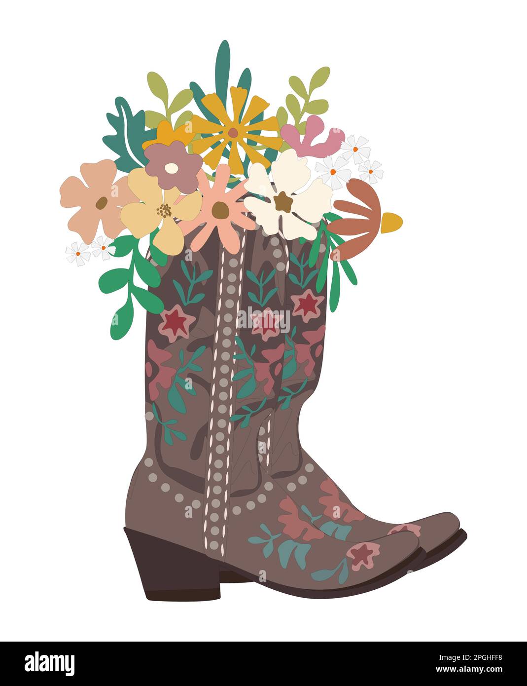 Flowers in Cowboy boots vector isolated on white Stock Vector Image ...