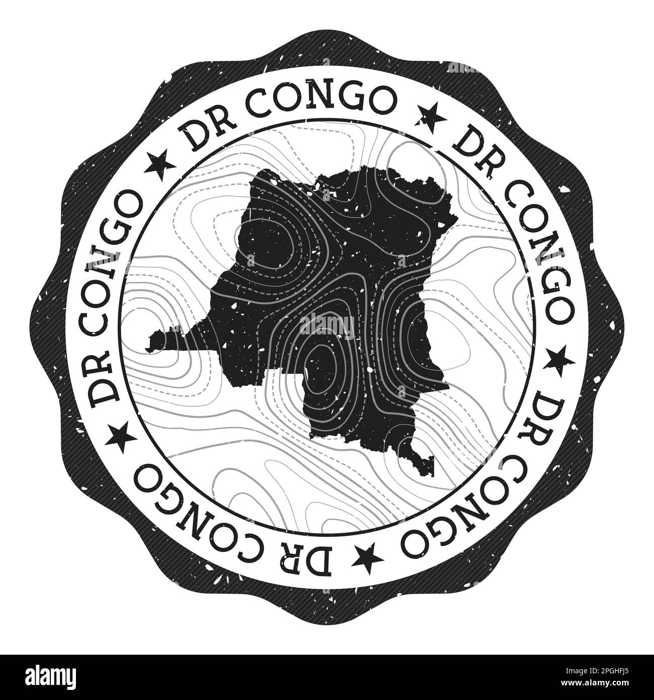 DR Congo outdoor stamp. Round sticker with map of country with ...