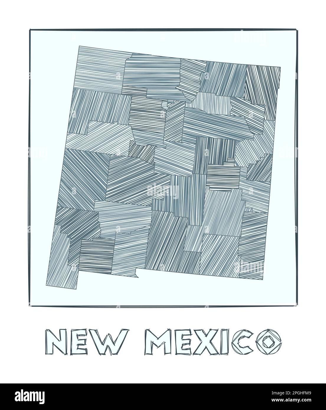 Sketch map of New Mexico. Grayscale hand-drawn map of the US state ...