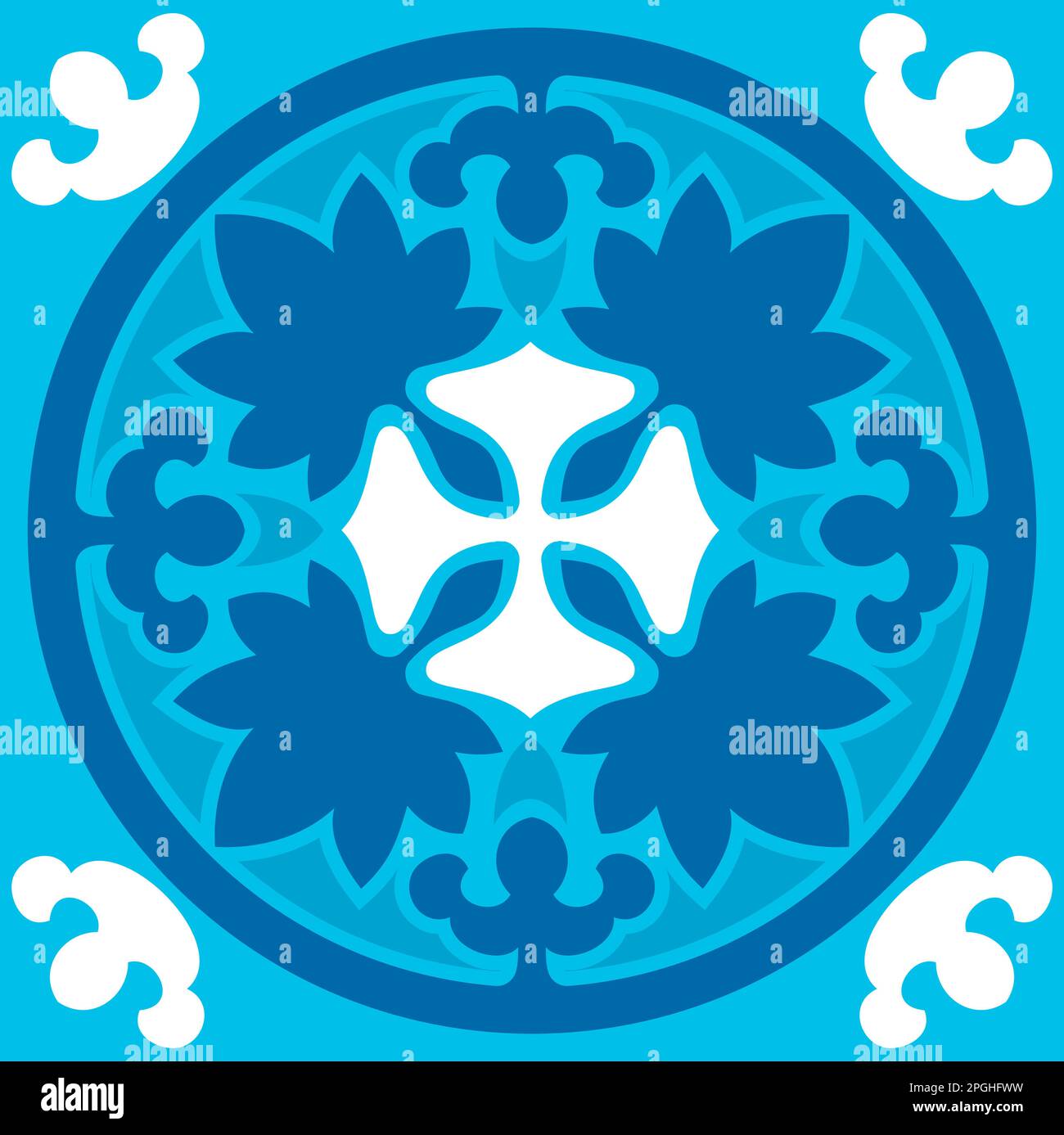 Decorative navy blue tile pattern floral design. Vector majolica ...