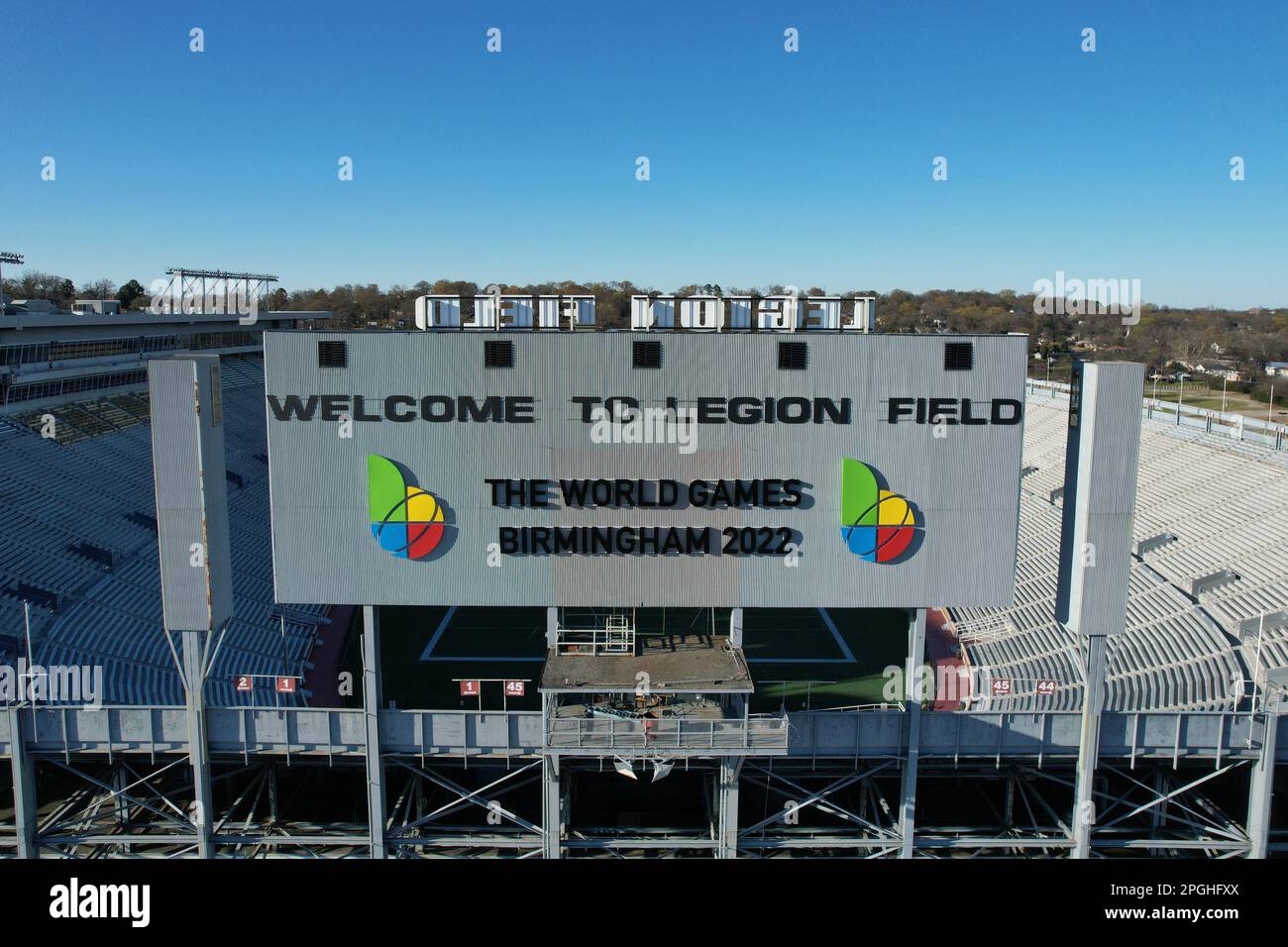 The World Games Birmingham 2022 logo at Legion Field Stadium, Thursday ...