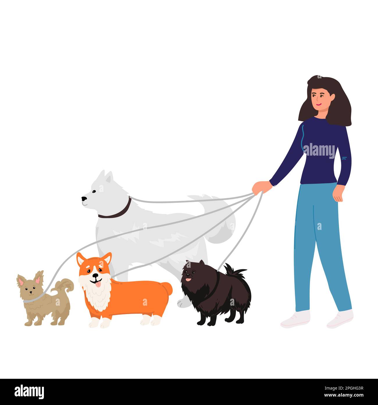Dog sitter composition with outdoor landscape and doodle male character ...