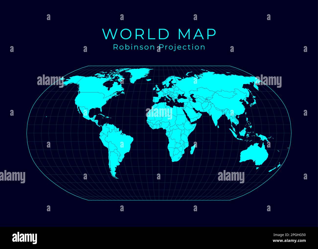 Map of the World. Robinson projection. Futuristic Infographic world ...