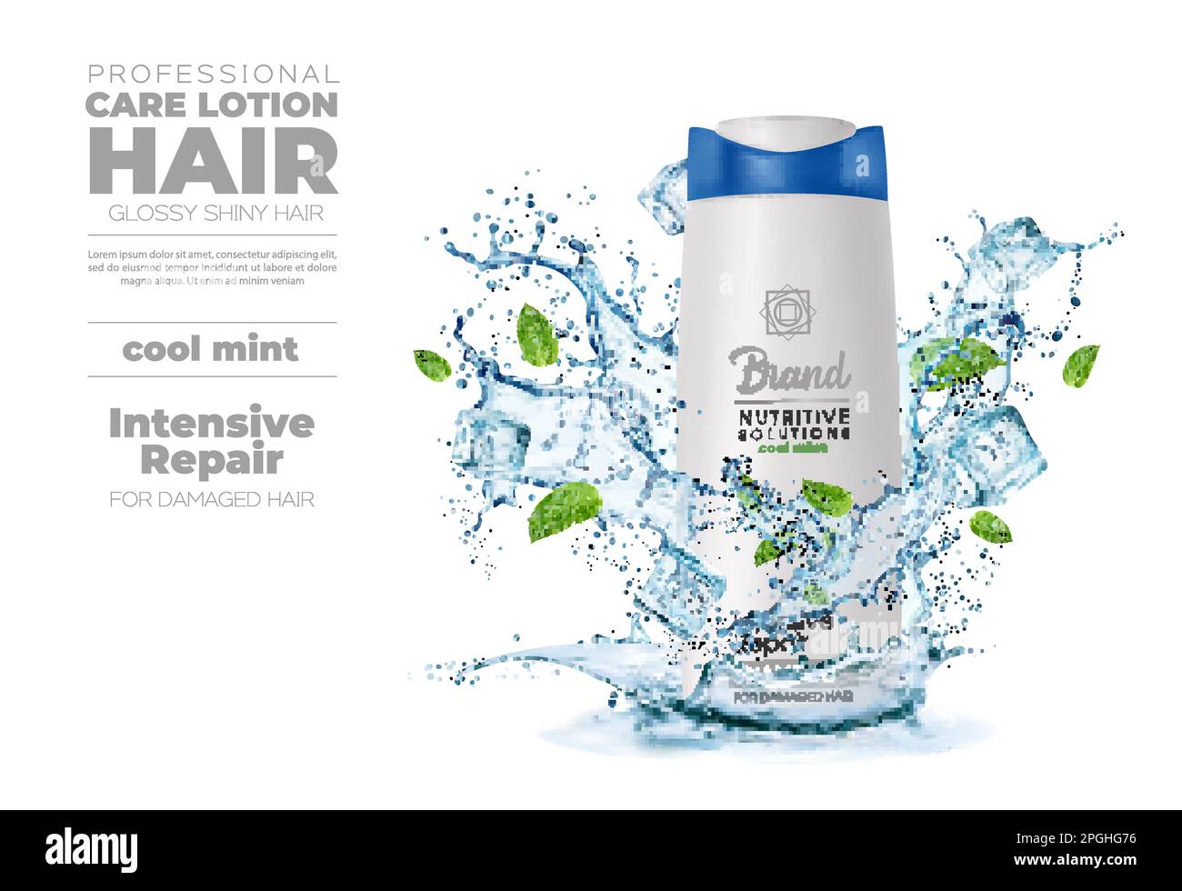 Menthol shampoo bottle with corona water splash and mint leaves ...