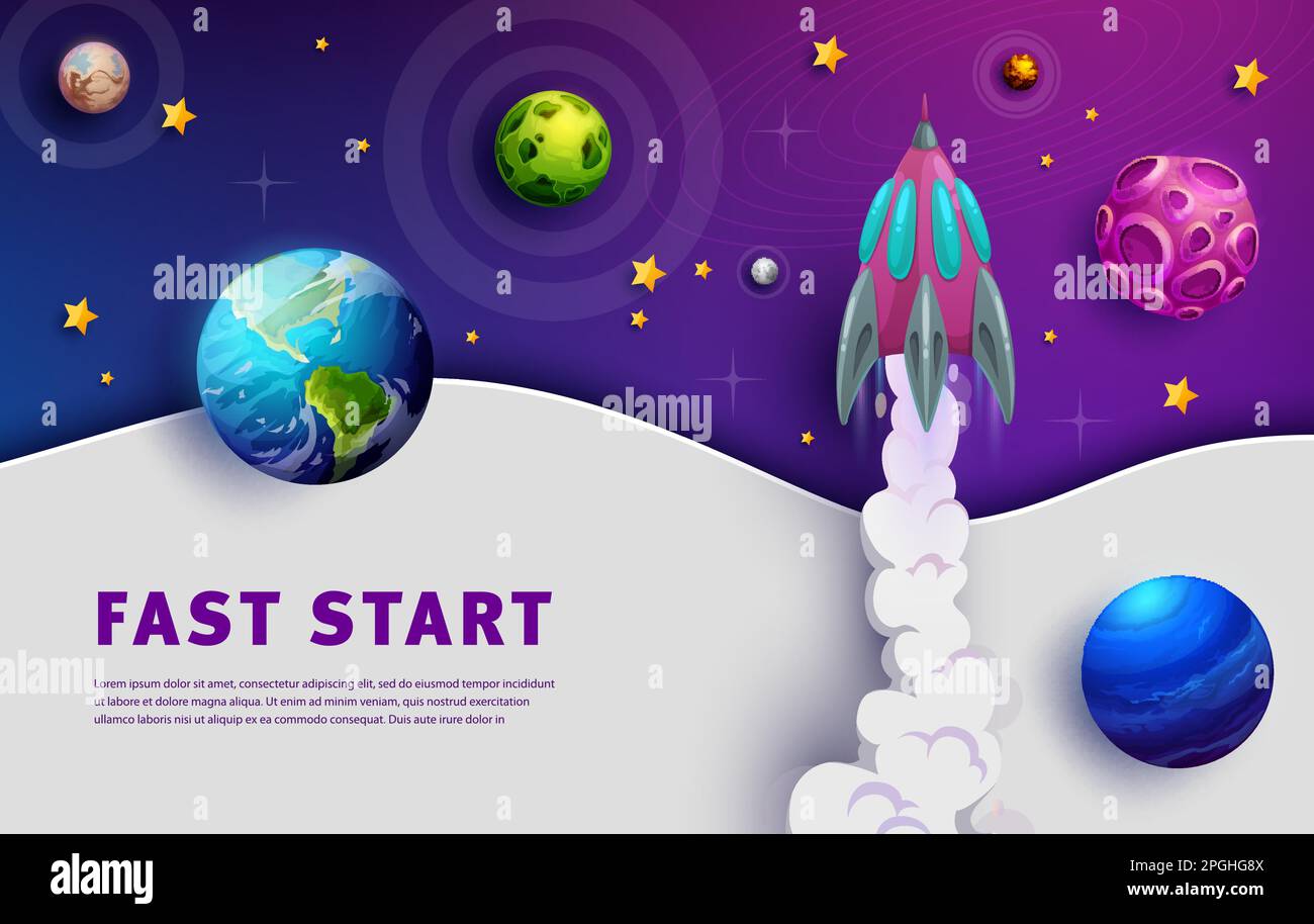 Space landing page, start up concept, galaxy planets and spaceship ...