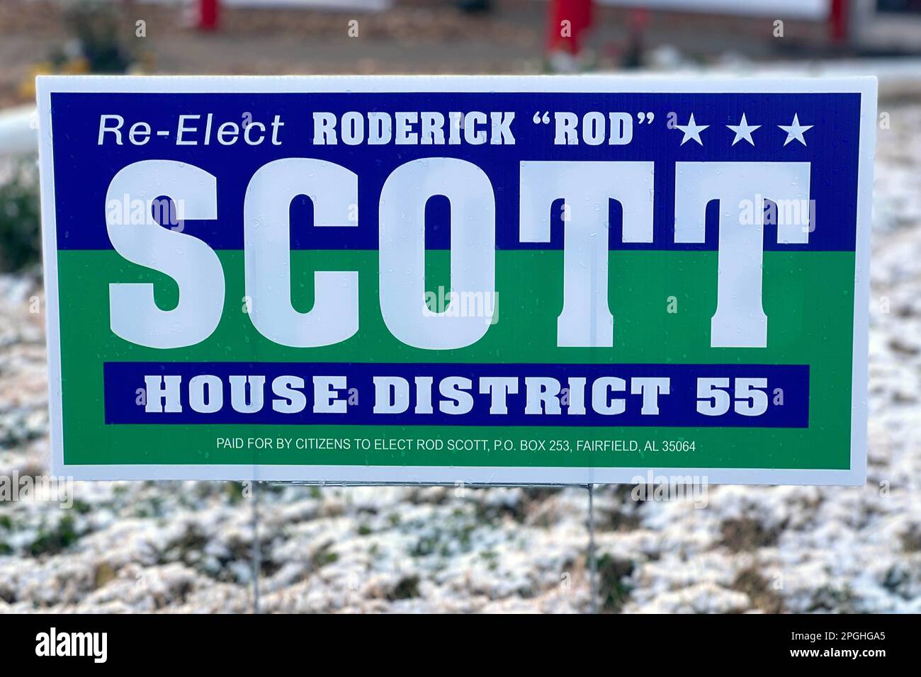 A campaign sign endorsing the election of Roderick Scott for Alabama ...