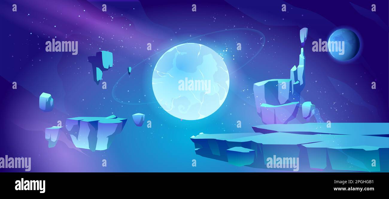 Space background with landscape of alien planet with craters and cracks ...