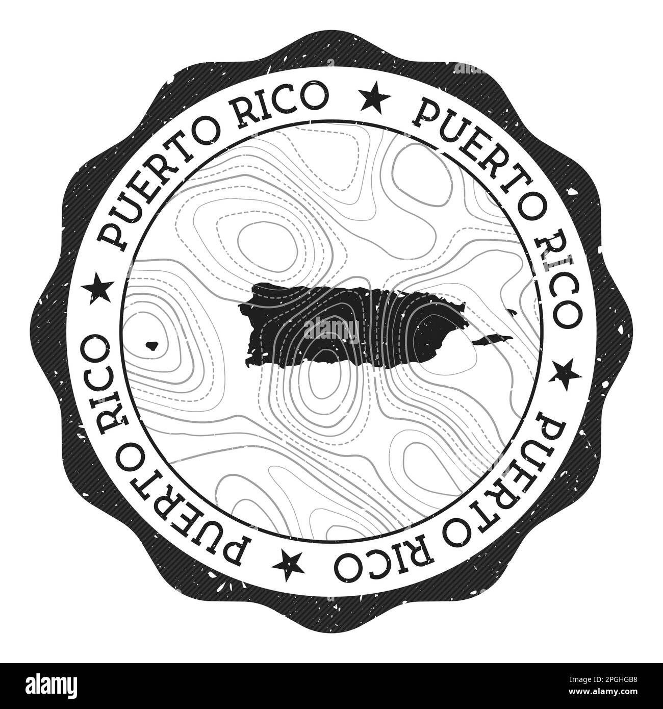 Puerto Rico outdoor stamp. Round sticker with map of country with ...