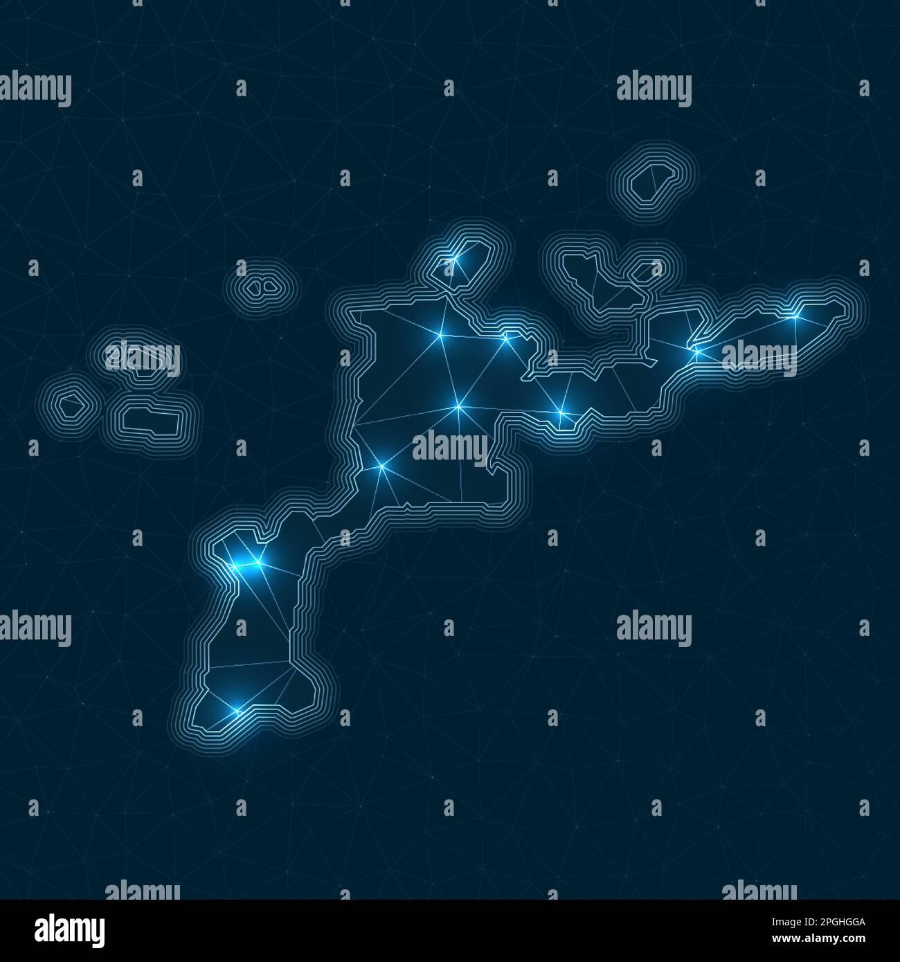 Virgin Gorda network map. Abstract geometric map of the island. Digital ...