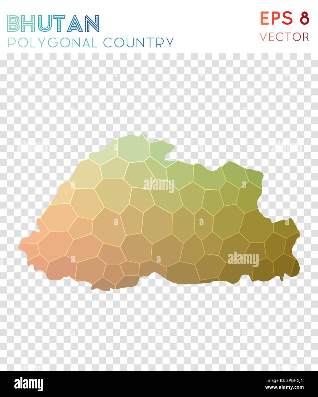 Bhutan polygonal map, mosaic style country. Cool low poly style, modern ...