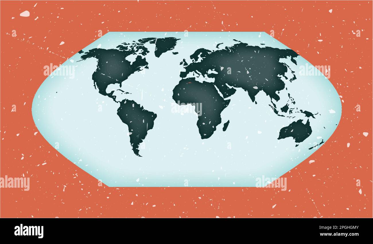 World Map Poster. Eckert V projection. Vintage World shape with grunge ...