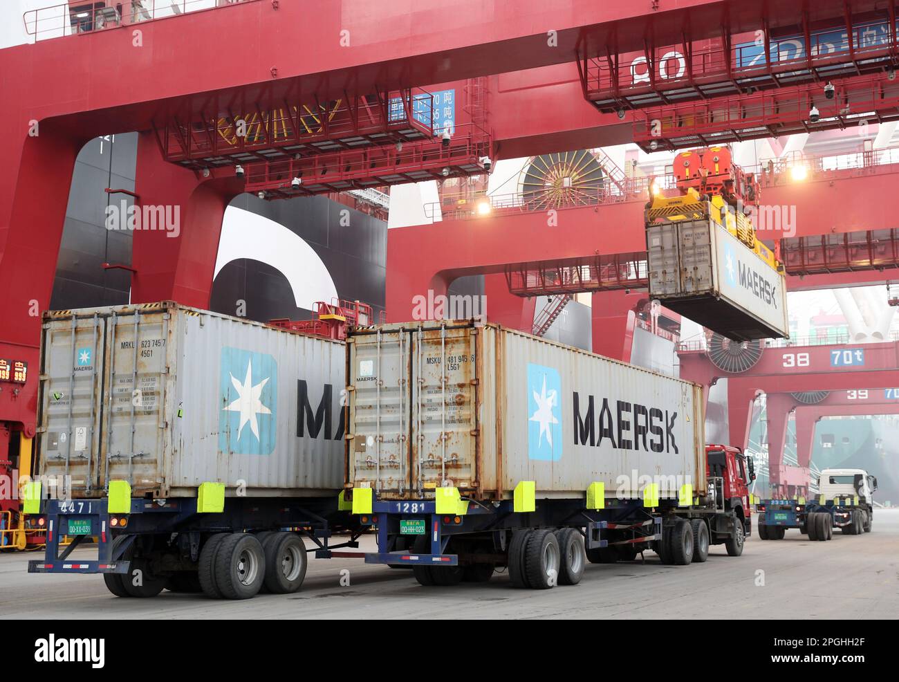 QINGDAO, CHINA - MARCH 23, 2023 - The container ship MSC IRINA loads ...