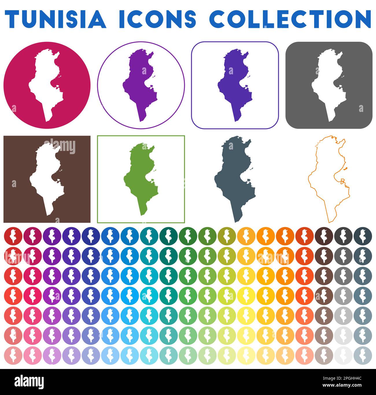 Tunisia icons collection. Bright colorful trendy map icons. Modern ...