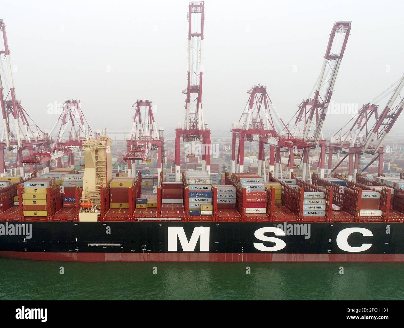 QINGDAO, CHINA - MARCH 23, 2023 - The container ship MSC IRINA loads ...