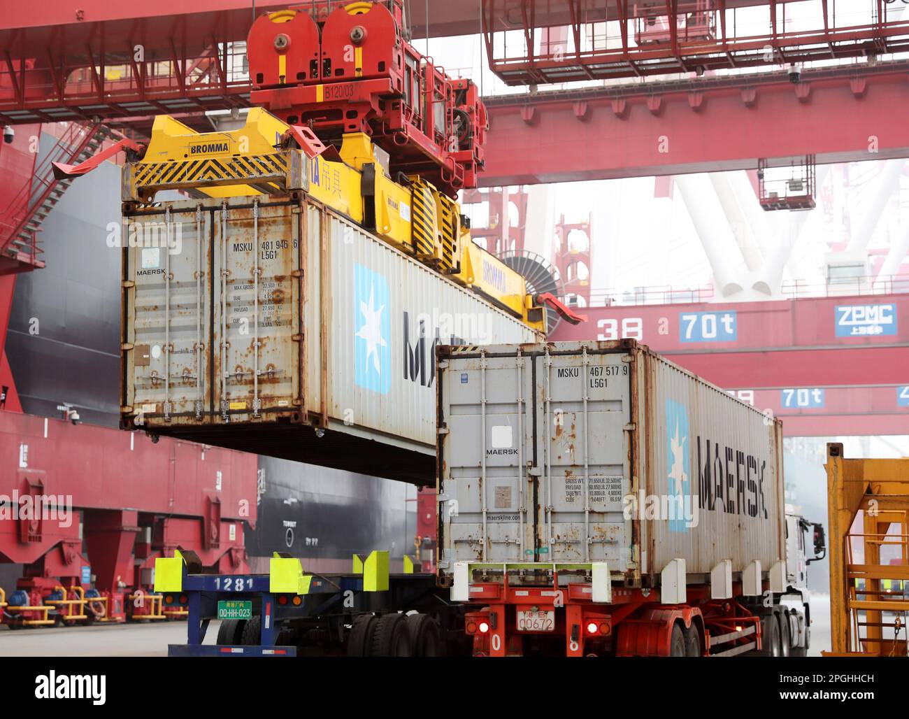 QINGDAO, CHINA - MARCH 23, 2023 - The container ship MSC IRINA loads ...