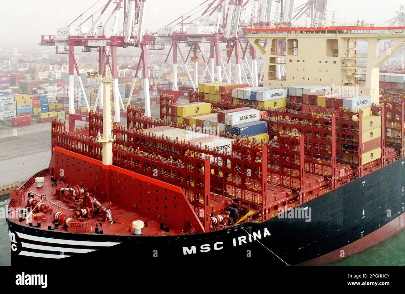 QINGDAO, CHINA - MARCH 23, 2023 - The container ship MSC IRINA leaves ...