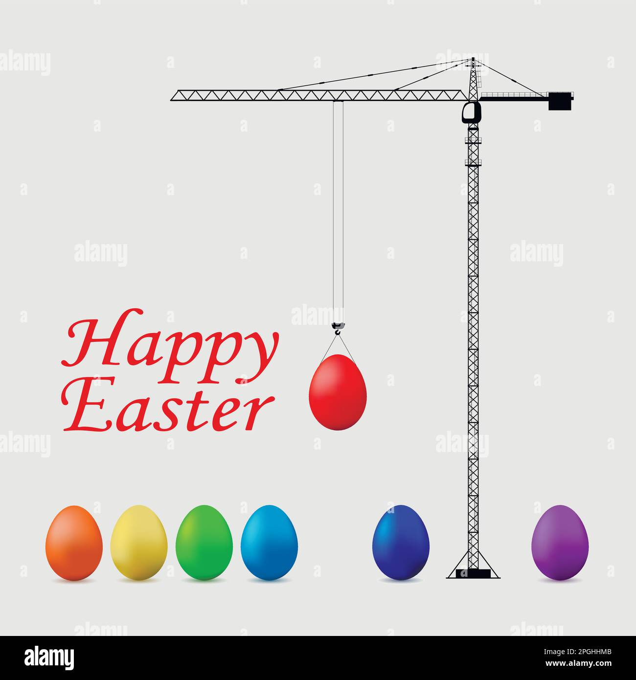 Happy easter concept. A tower crane lifts a number of Easter eggs ...