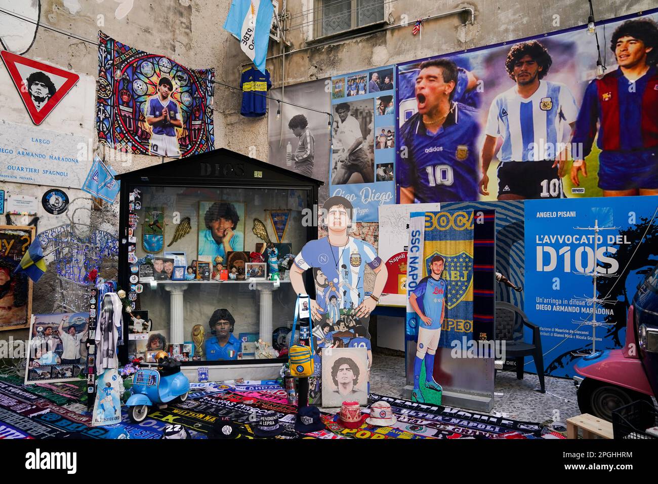 A shrine in memory of Diego Maradona in the Spanish Quarter of Naples ...