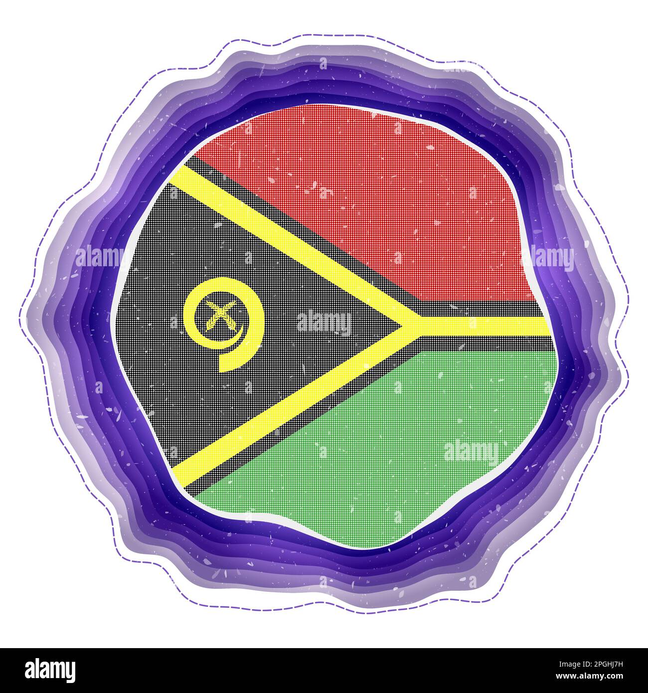 Vanuatu flag in frame. Badge of the country. Layered circular sign around Vanuatu flag. Cool ...