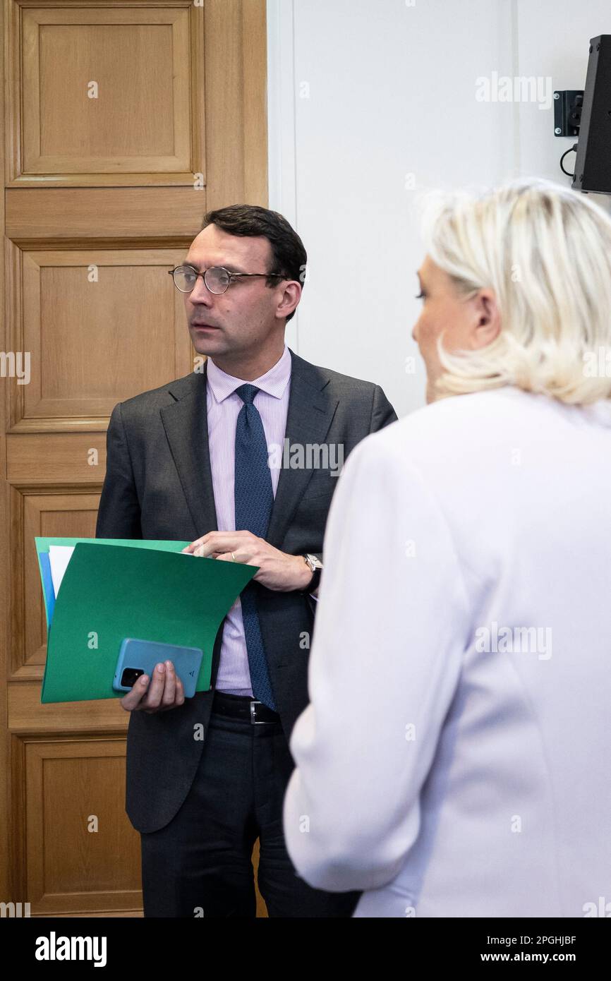 Paris, France. 22nd Mar, 2023. Marine Le Pen Chief of staff Renaud ...